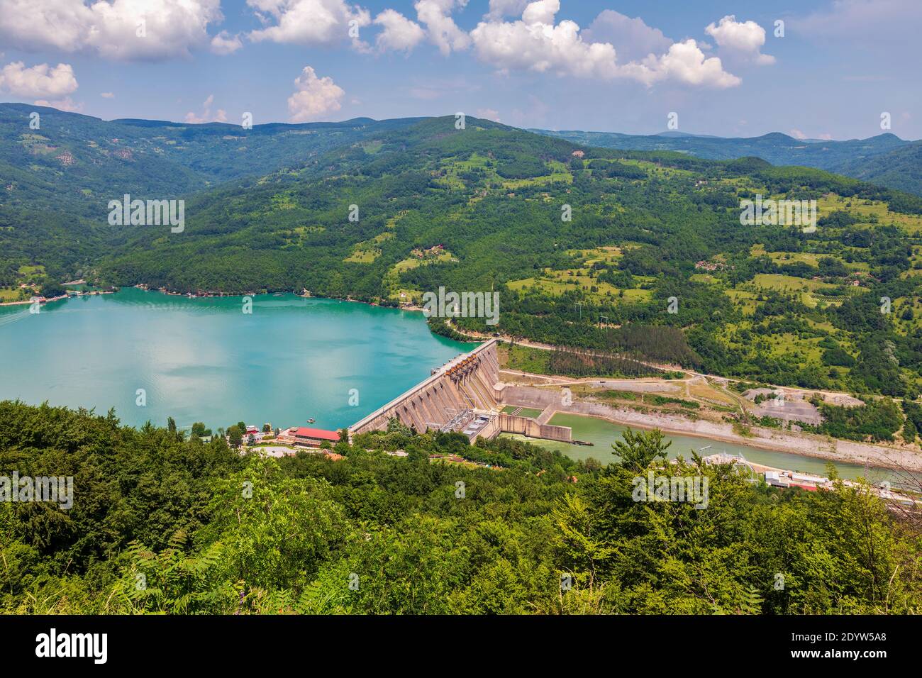 Hydroelectric power plant Bajina Basta. Perucac lake and the dam on the Drina river, Serbia ...