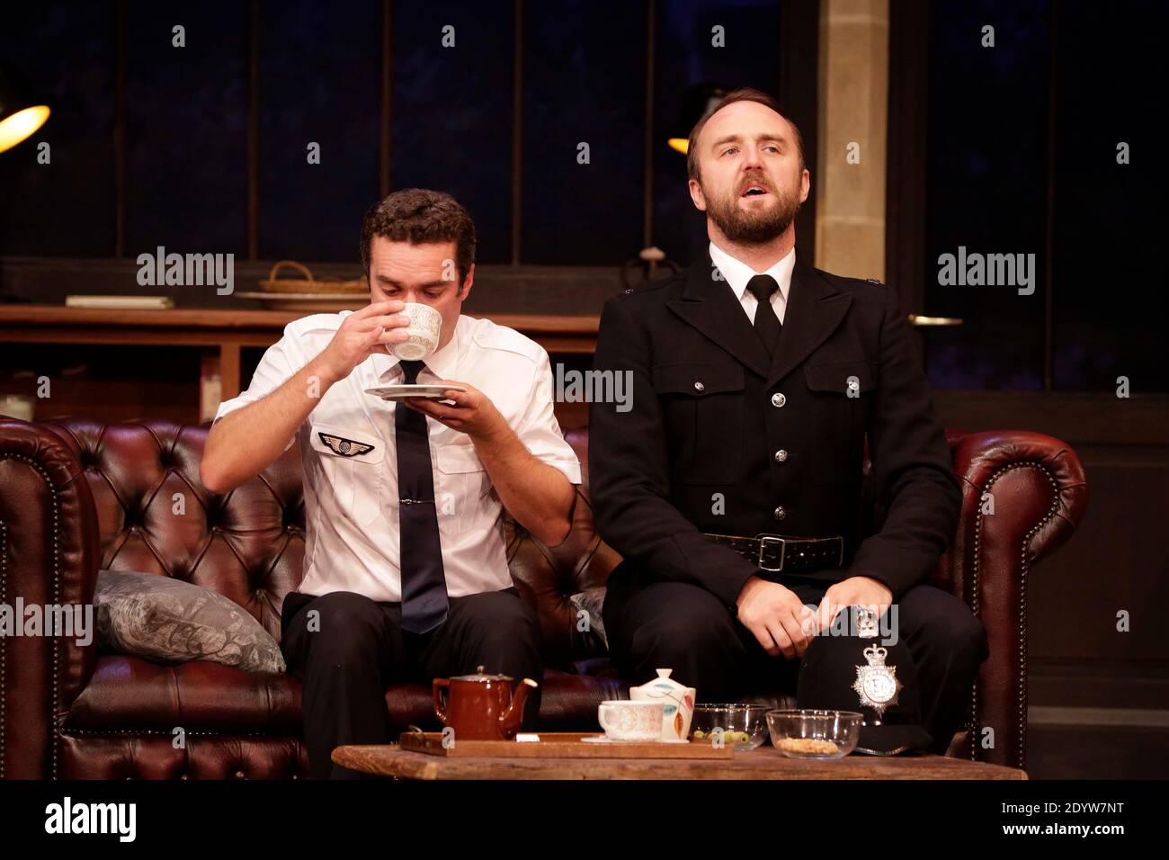 Clement Michelle, Yannik Mazzilli during a curtain call of the play 'Des Pieds et des Mains ...