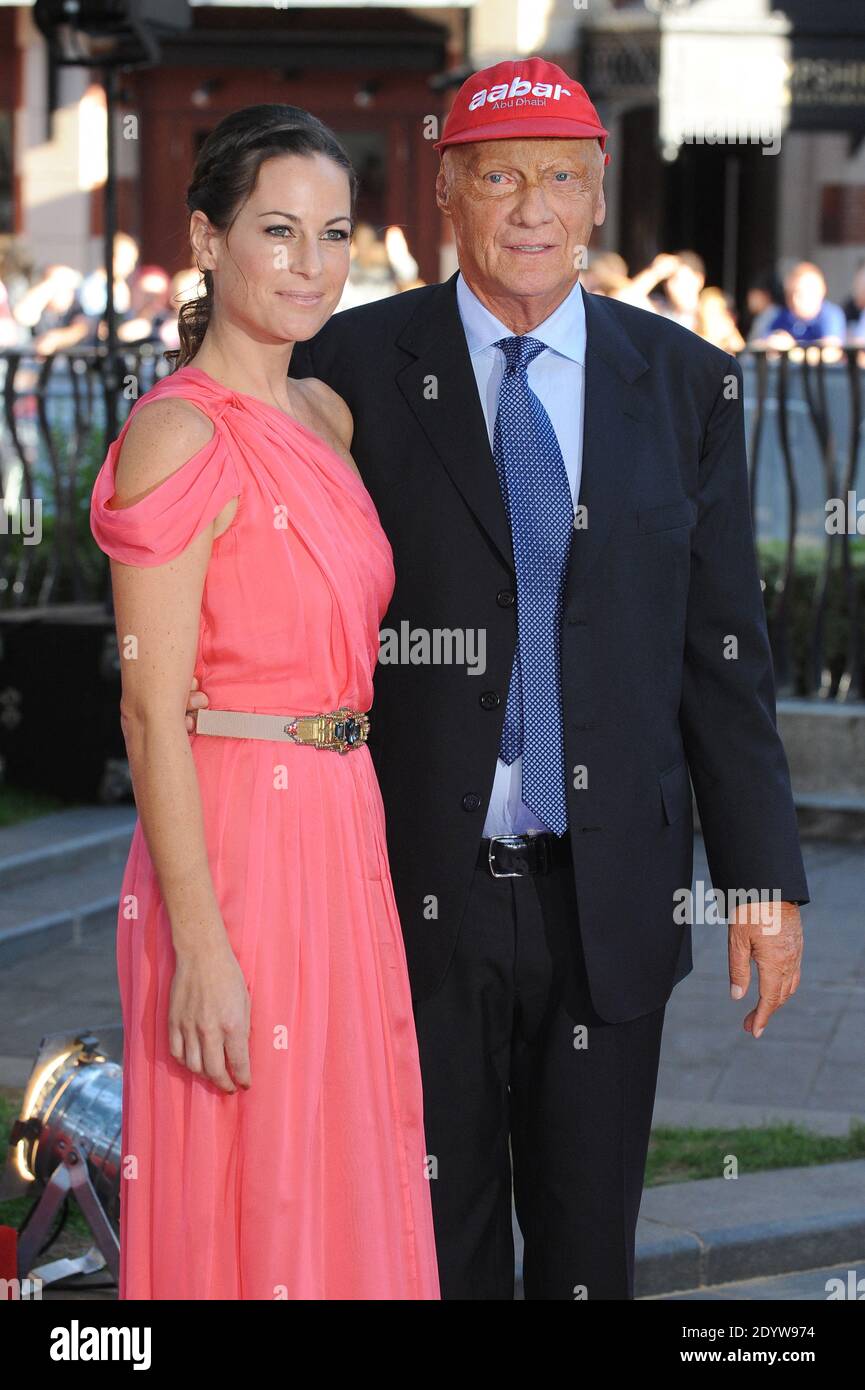 Birgit Lauda and Niki Lauda attend the World Premiere of Rush, Odeon ...