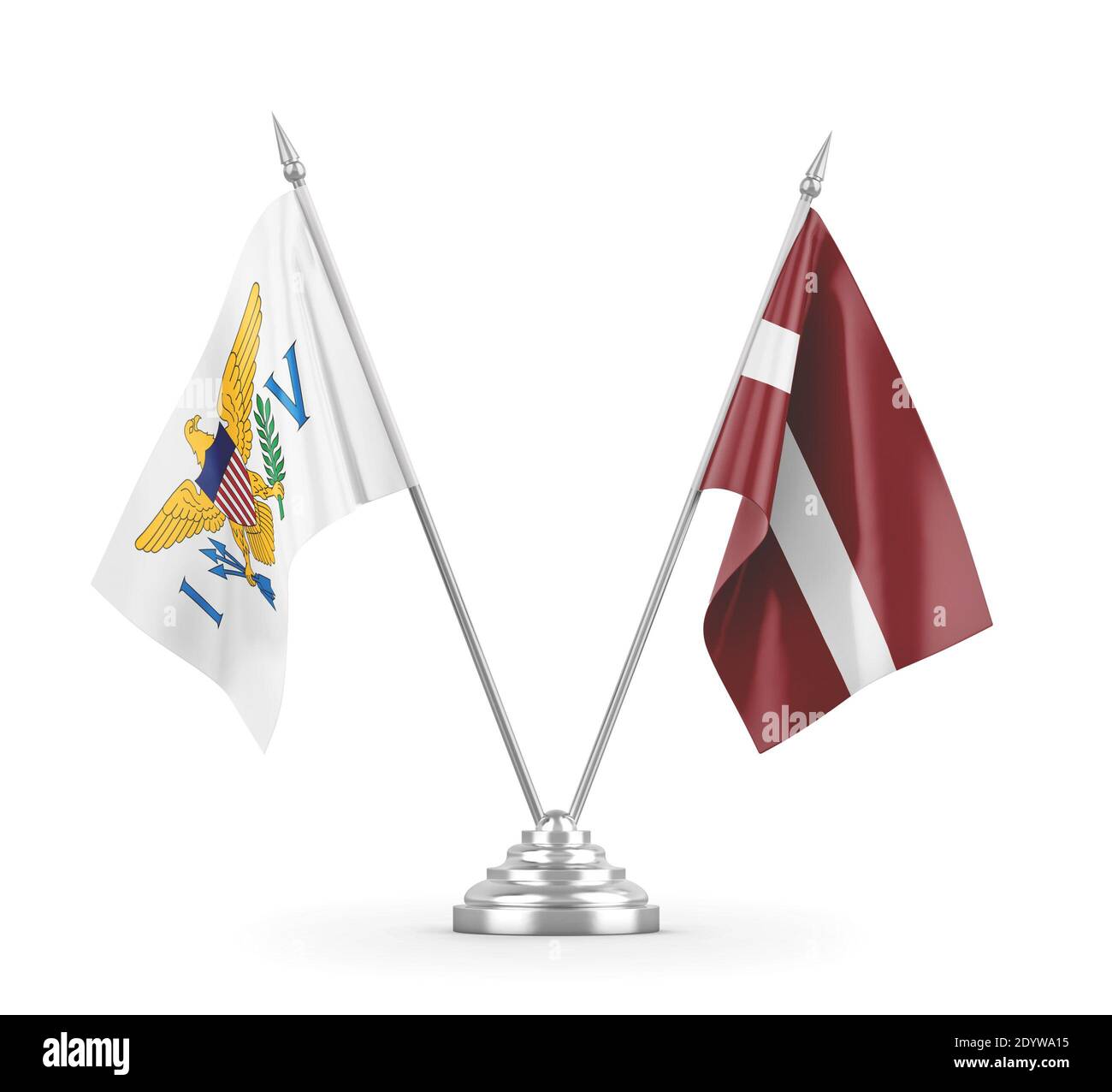Latvia and Virgin Islands United States table flags isolated on white ...