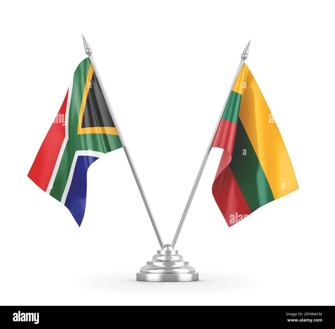 Lithuania and South Africa table flags isolated on white 3D rendering ...