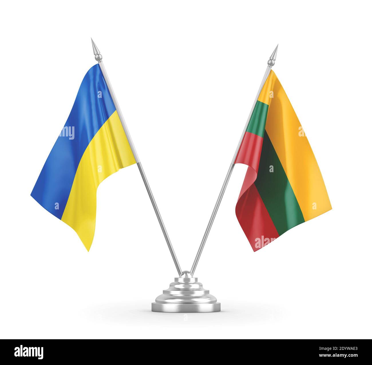 Lithuania and Ukraine table flags isolated on white 3D rendering Stock ...