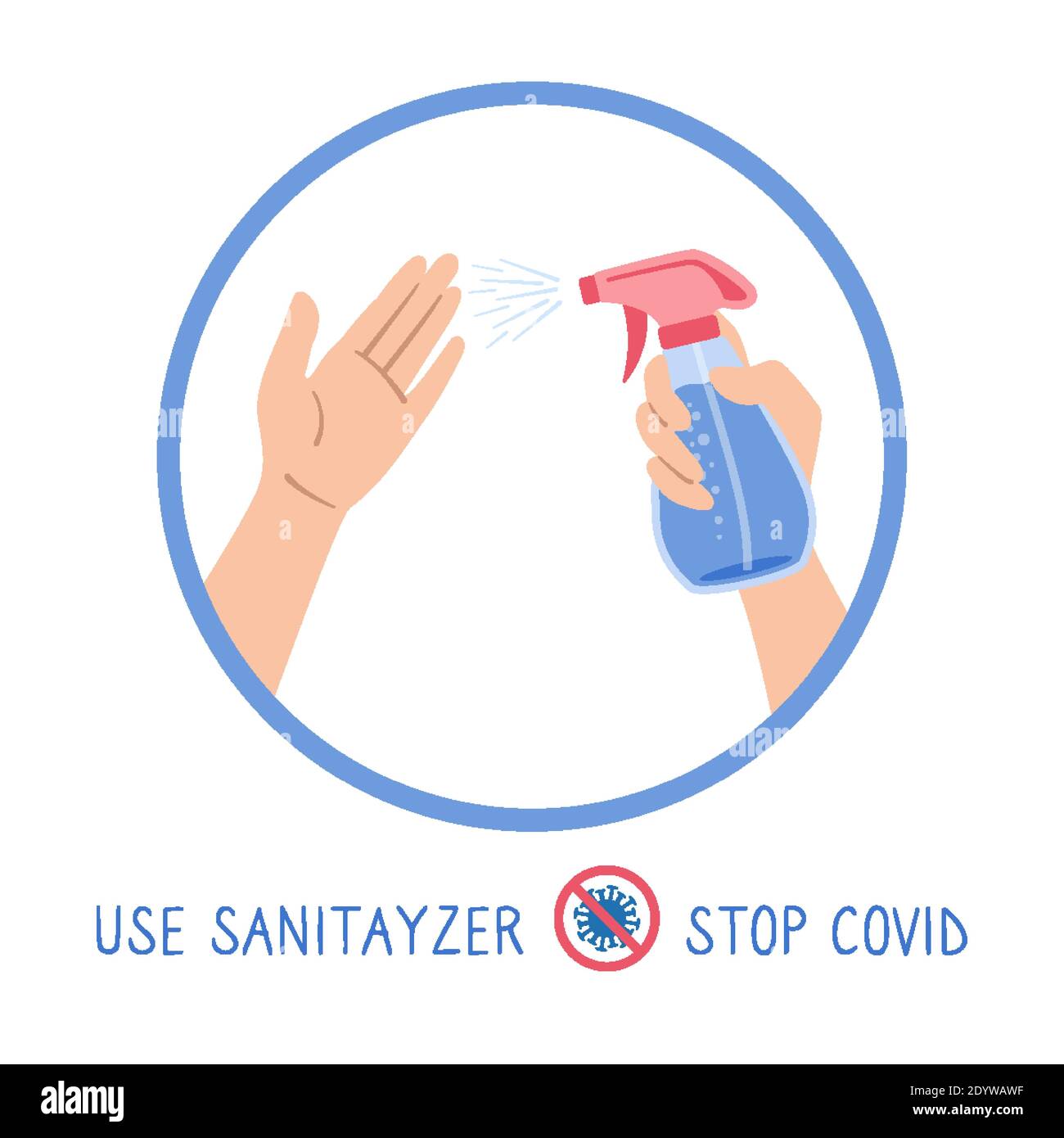 Poster hands holds antibacterial, antiviral spray cartoon style. Stop ...