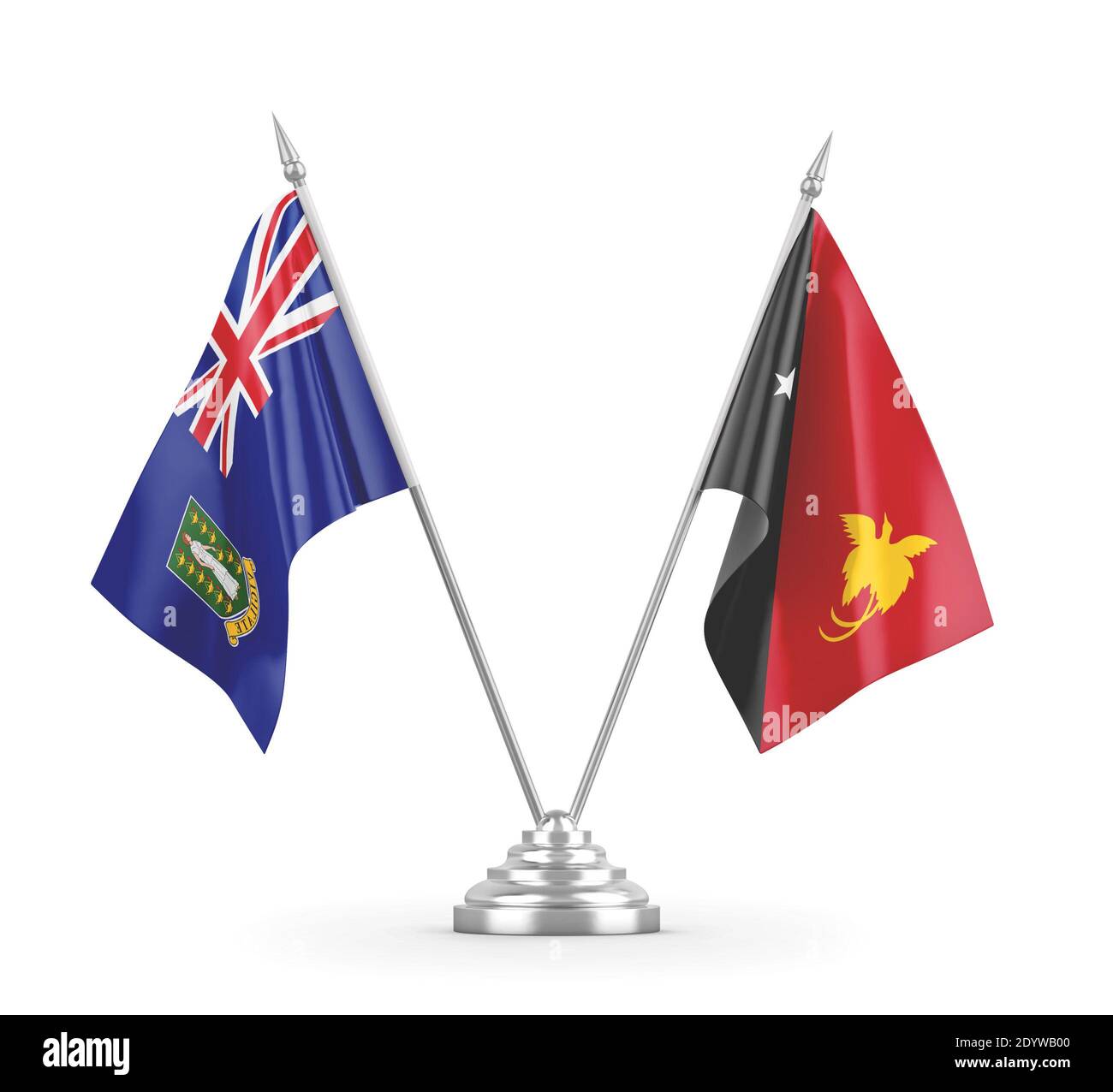 Papua New Guinea and Virgin Islands British table flags isolated on ...