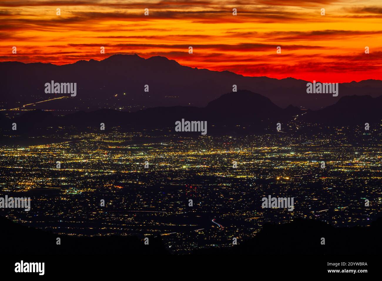 Tucson Arizona as seen from above with the colors of sunset in the ...