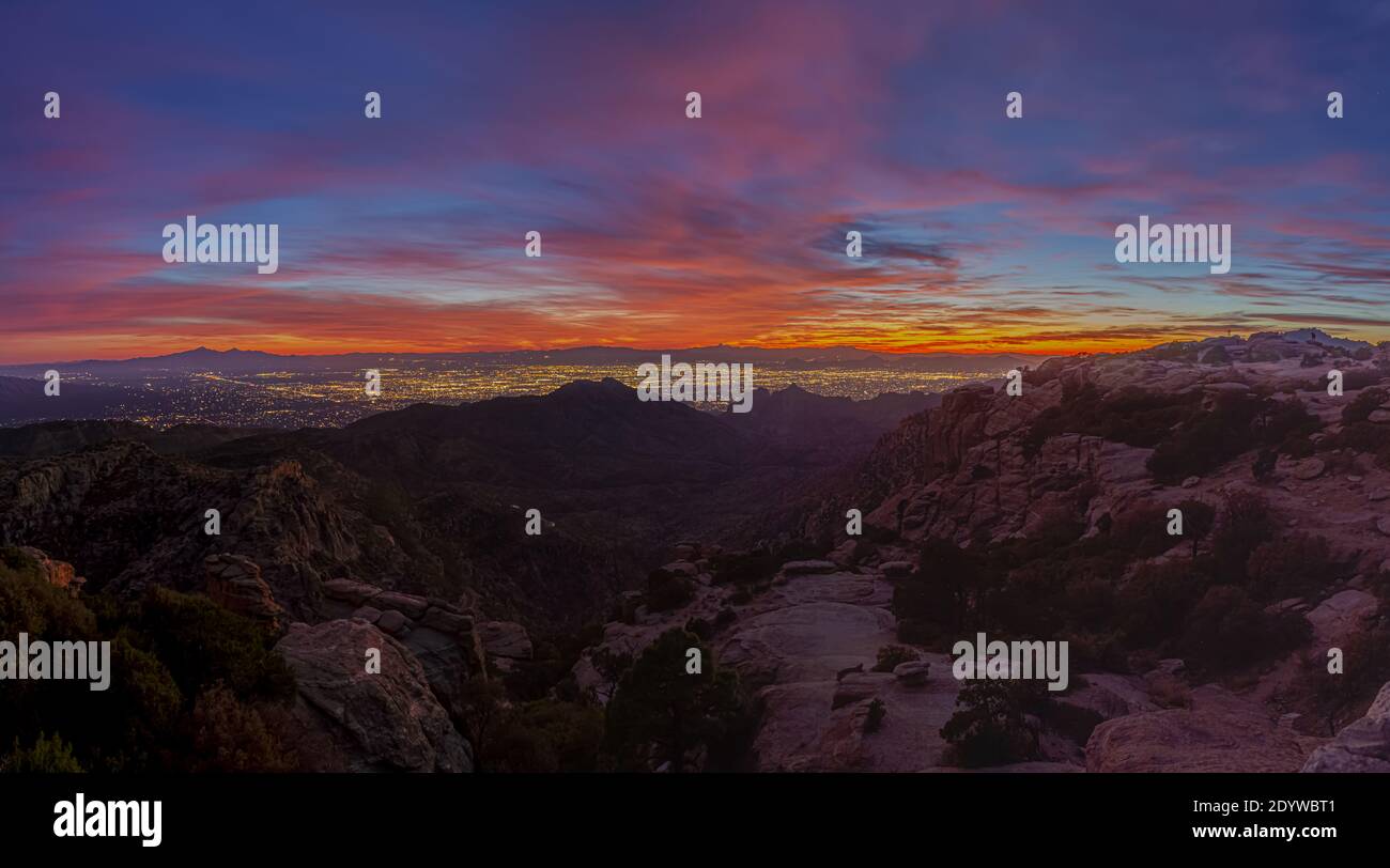 Panorama image of Tucson Arizona as seen from above with the colors of ...