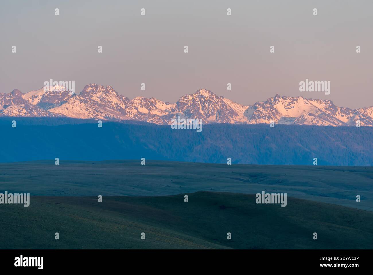 View of Idaho's Seven Devils Mountains from the Zumwalt Prairie in ...