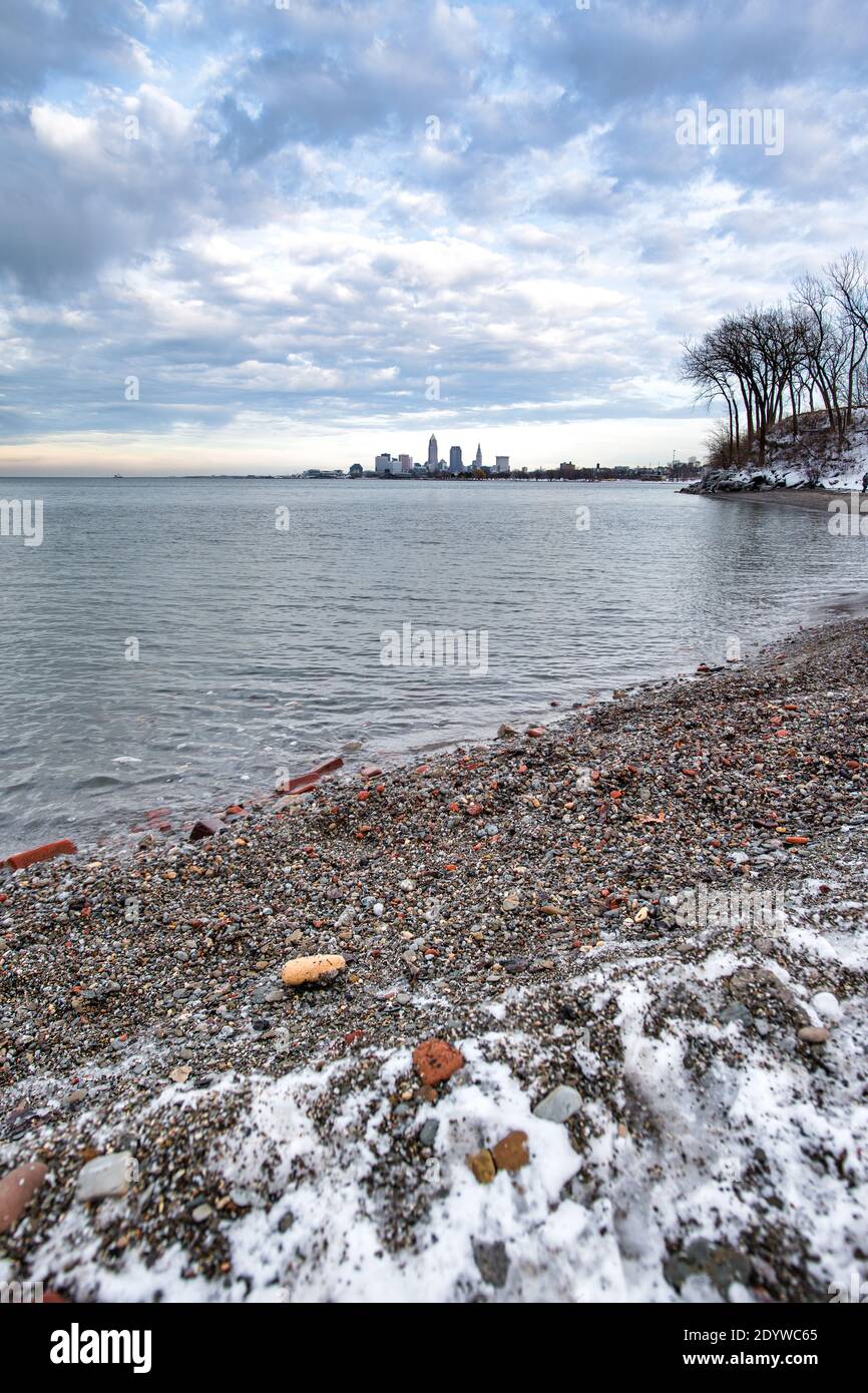 Cleveland Ohio cityscape from edgewater during the winter Stock Photo ...