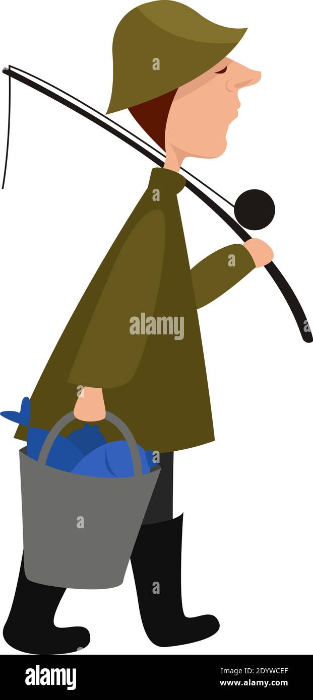 Old fisherman, illustration, vector on a white background Stock Vector ...