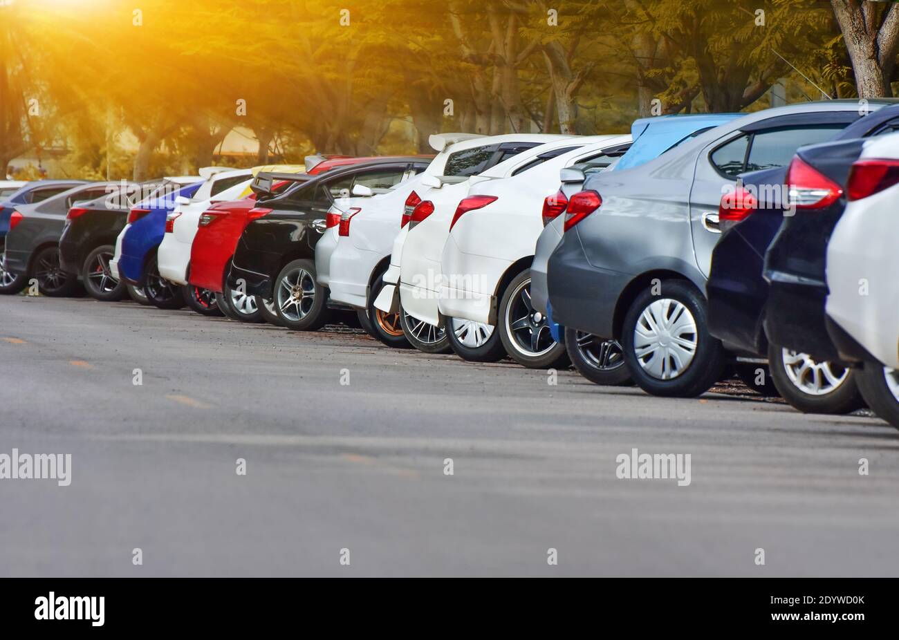 Car Parked Row On Road Stock Photo - Alamy