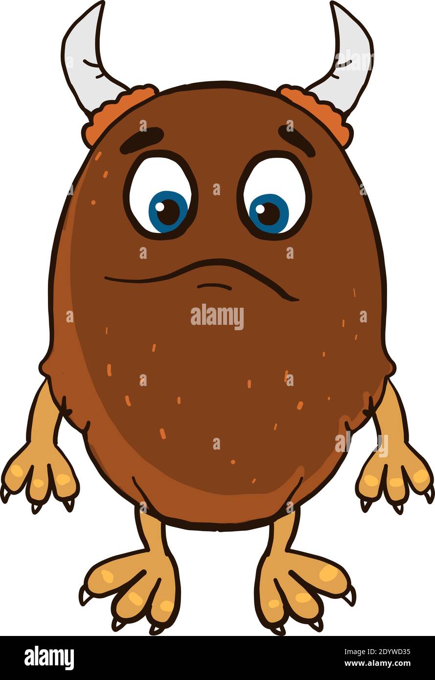 Sad brown monster, illustration, vector on a white background Stock ...
