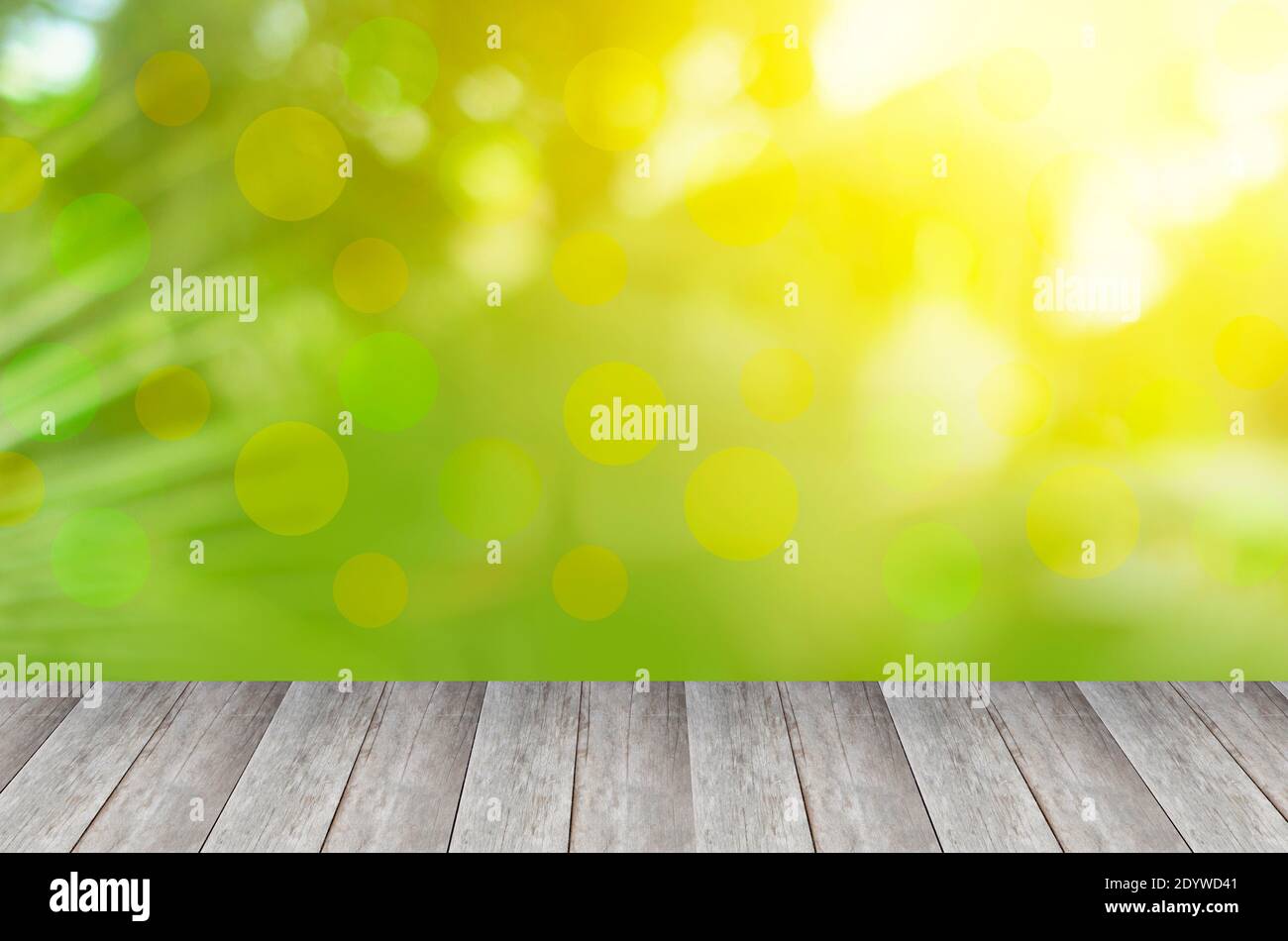 Wood plate table Green Background Bokhe Stock Photo - Alamy
