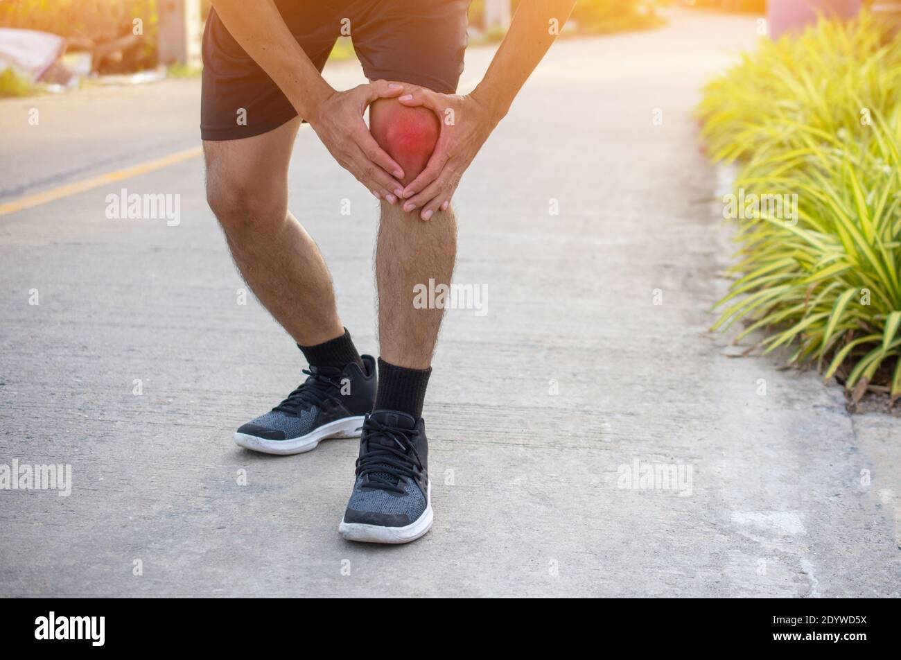 Man Runner Jogging for Exercise on Morning but Accident Knee pain while ...