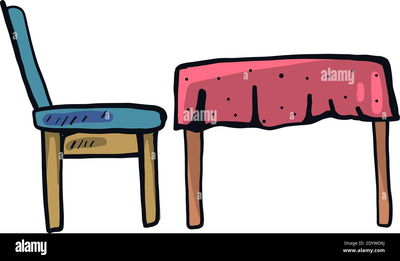 Table and chair, illustration, vector on a white background Stock ...