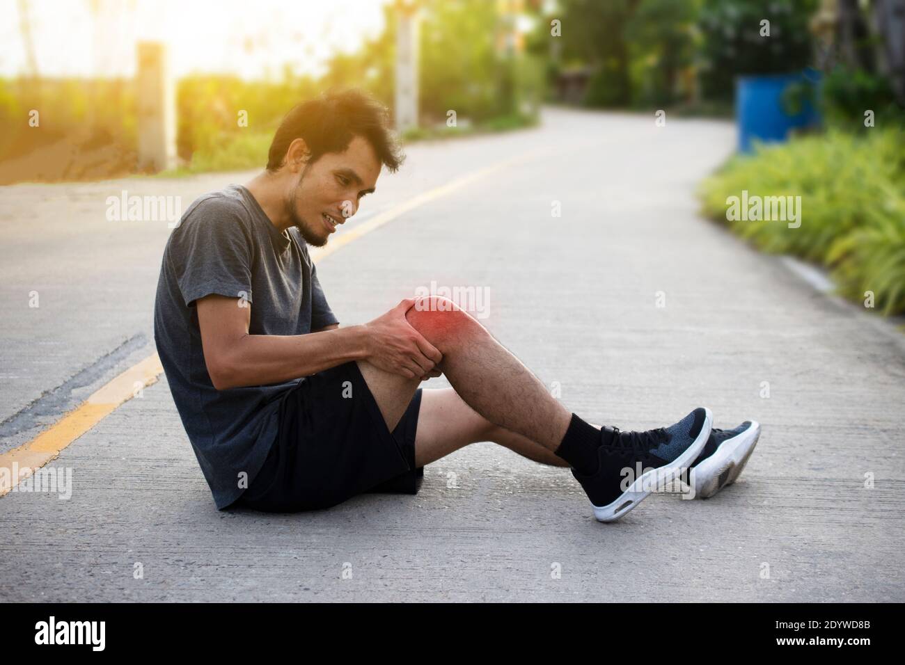 Man Runner Jogging for Exercise on Morning but Accident Knee pain while ...