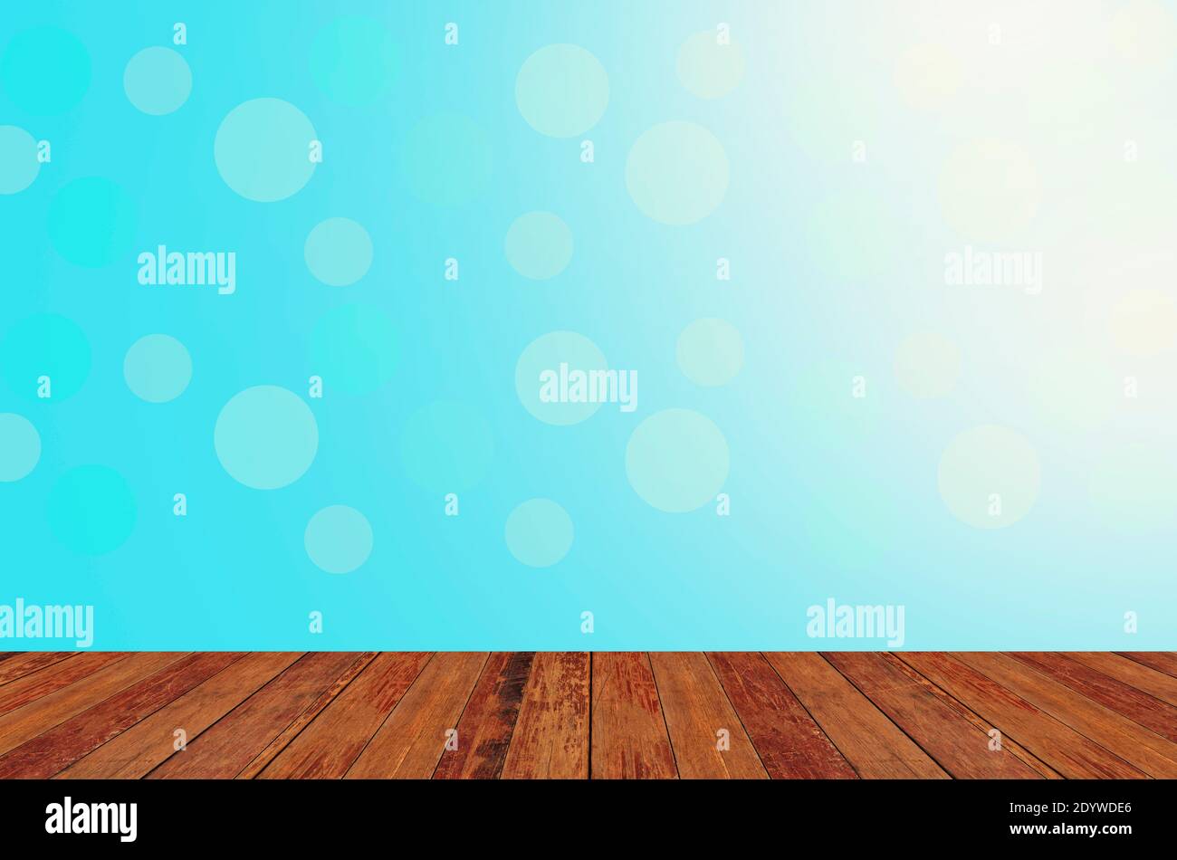 Wood plate table design light blue Background Stock Photo - Alamy
