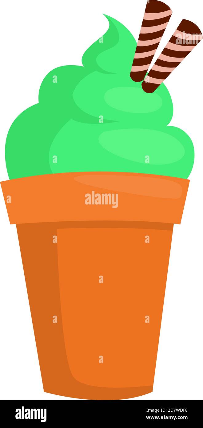 Green ice cream, illustration, vector on a white background Stock ...