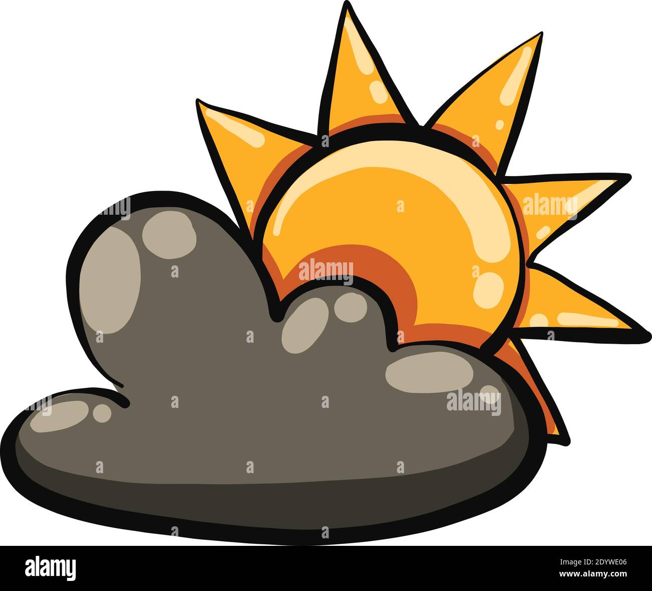 Sun and a cloud, illustration, vector on a white background Stock ...
