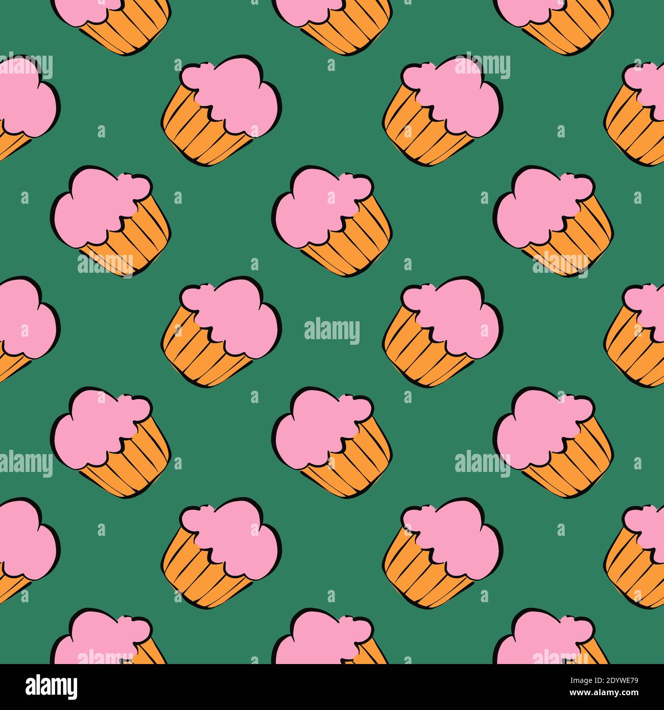 Pink cupcake,seamless pattern on dark green background Stock Vector Image & Art - Alamy