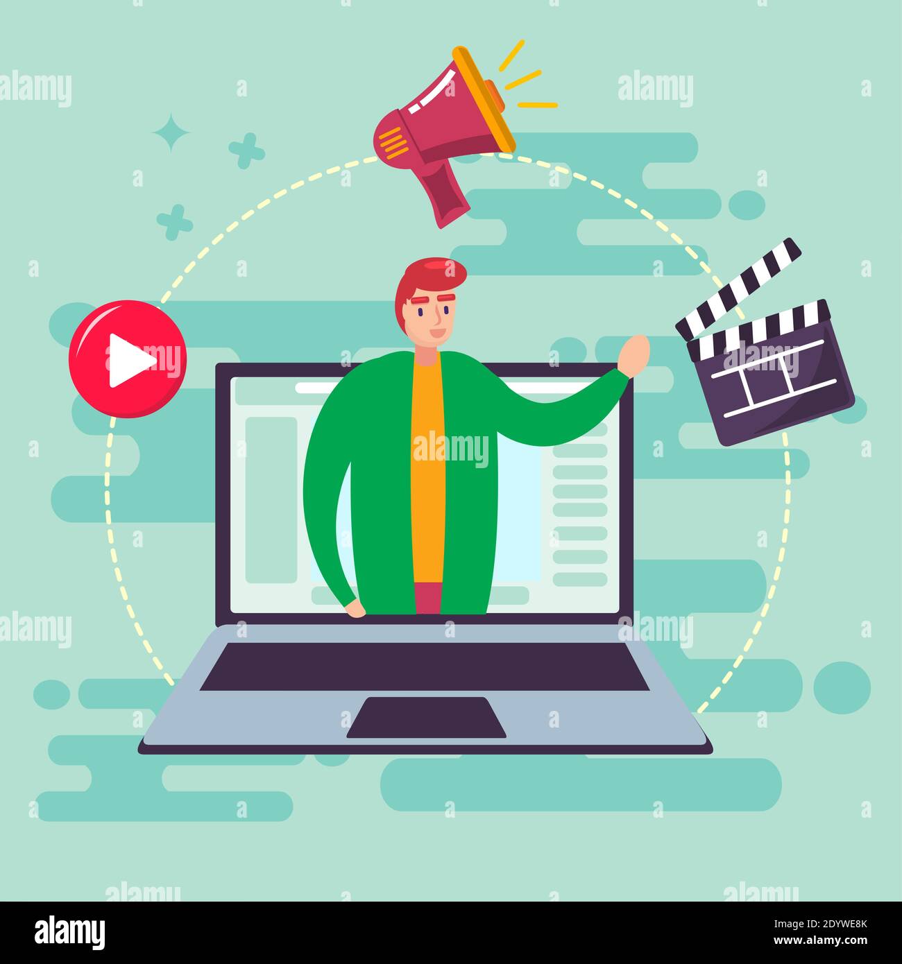 man do live streaming concept vector illustration in flat style Stock ...