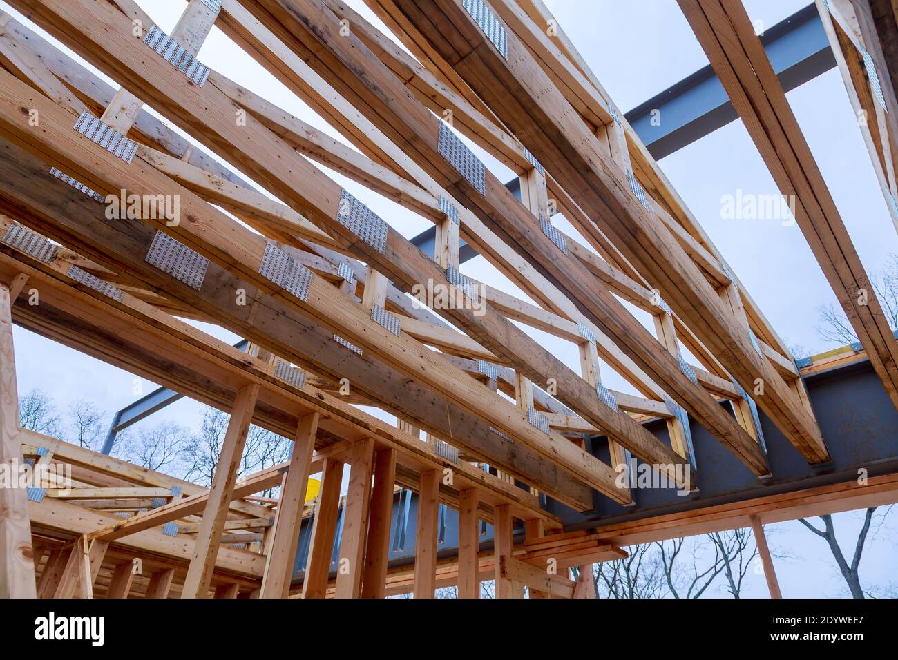 Framing of beams house on of new home under construction Stock Photo ...