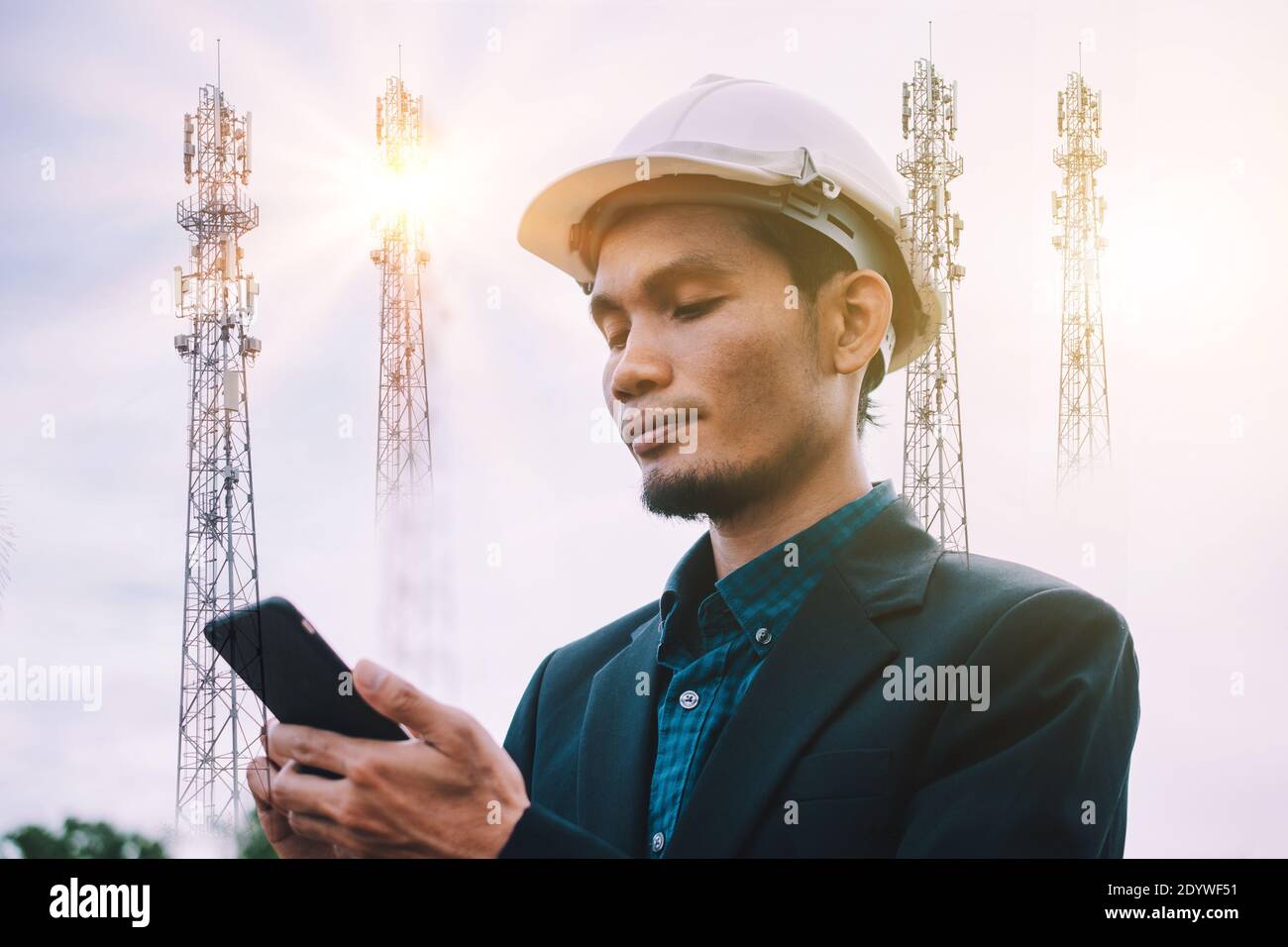 Engineer holding Mobile smart phone technology internet concept and ...