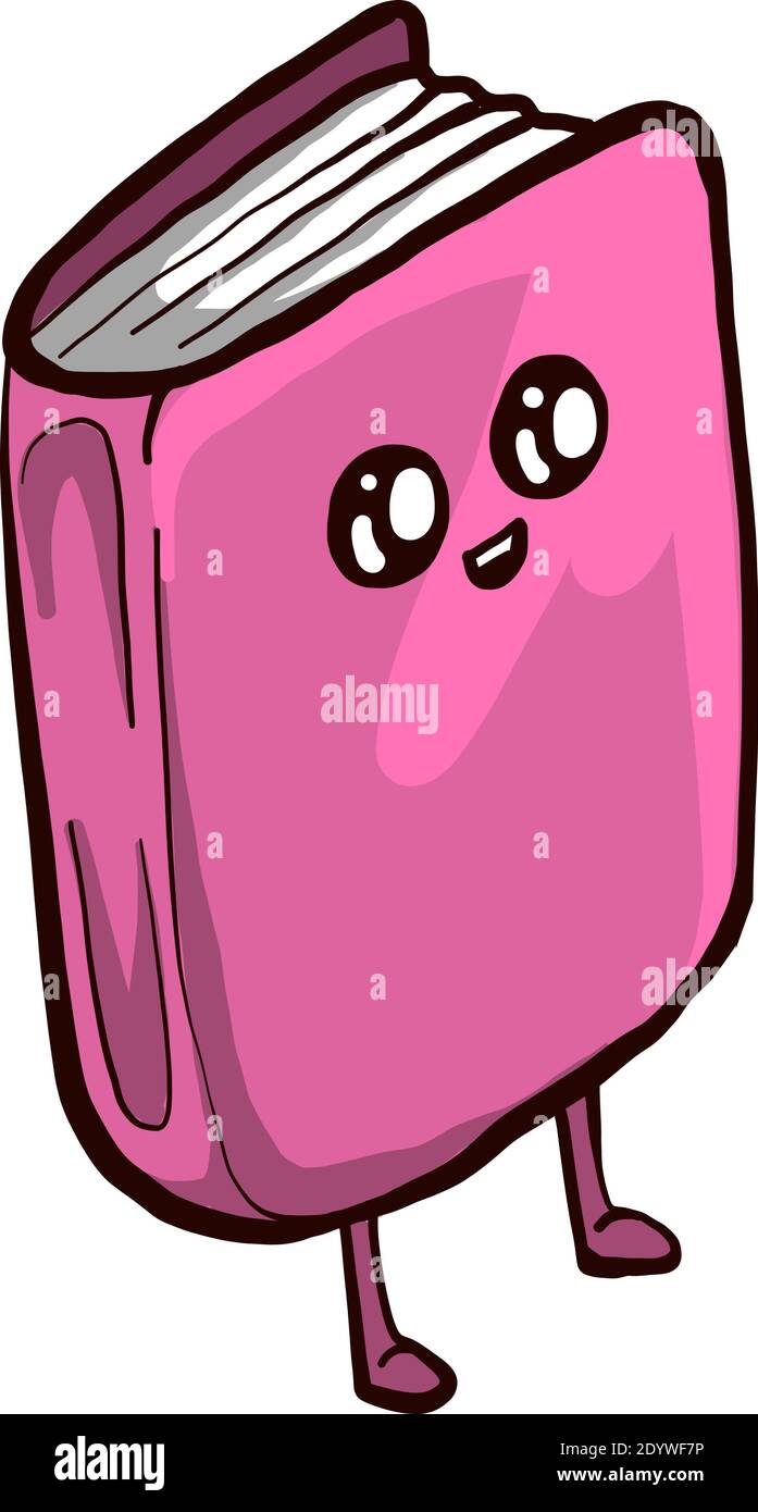 Pink book with face, illustration, vector on a white background Stock ...