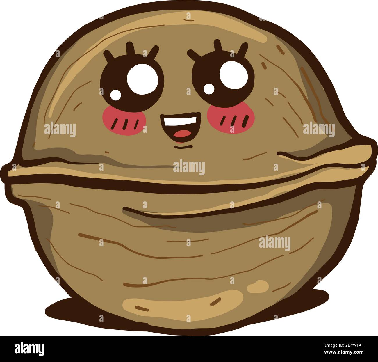 Cute walnut with a face, illustration, vector on a white background ...