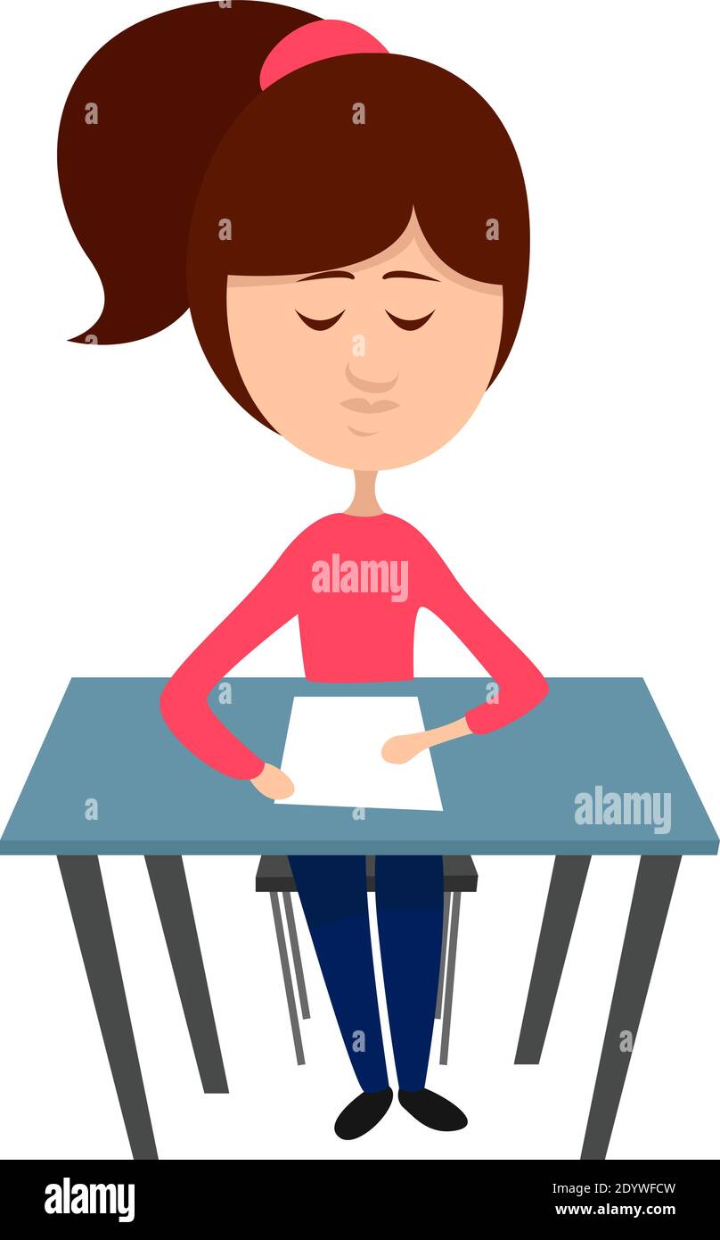 Girl taking exam, illustration, vector on a white background Stock ...