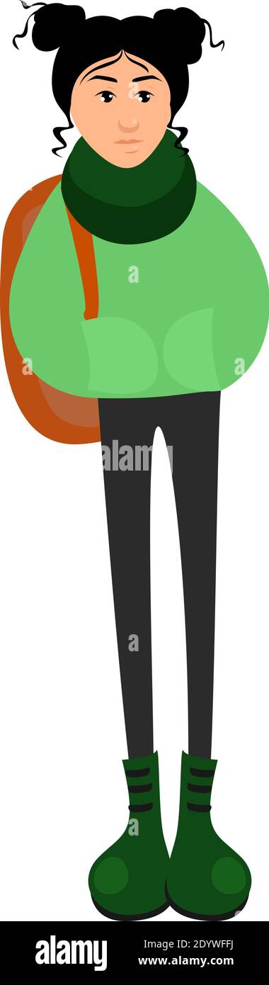 Girl with a backpack, illustration, vector on a white background Stock ...