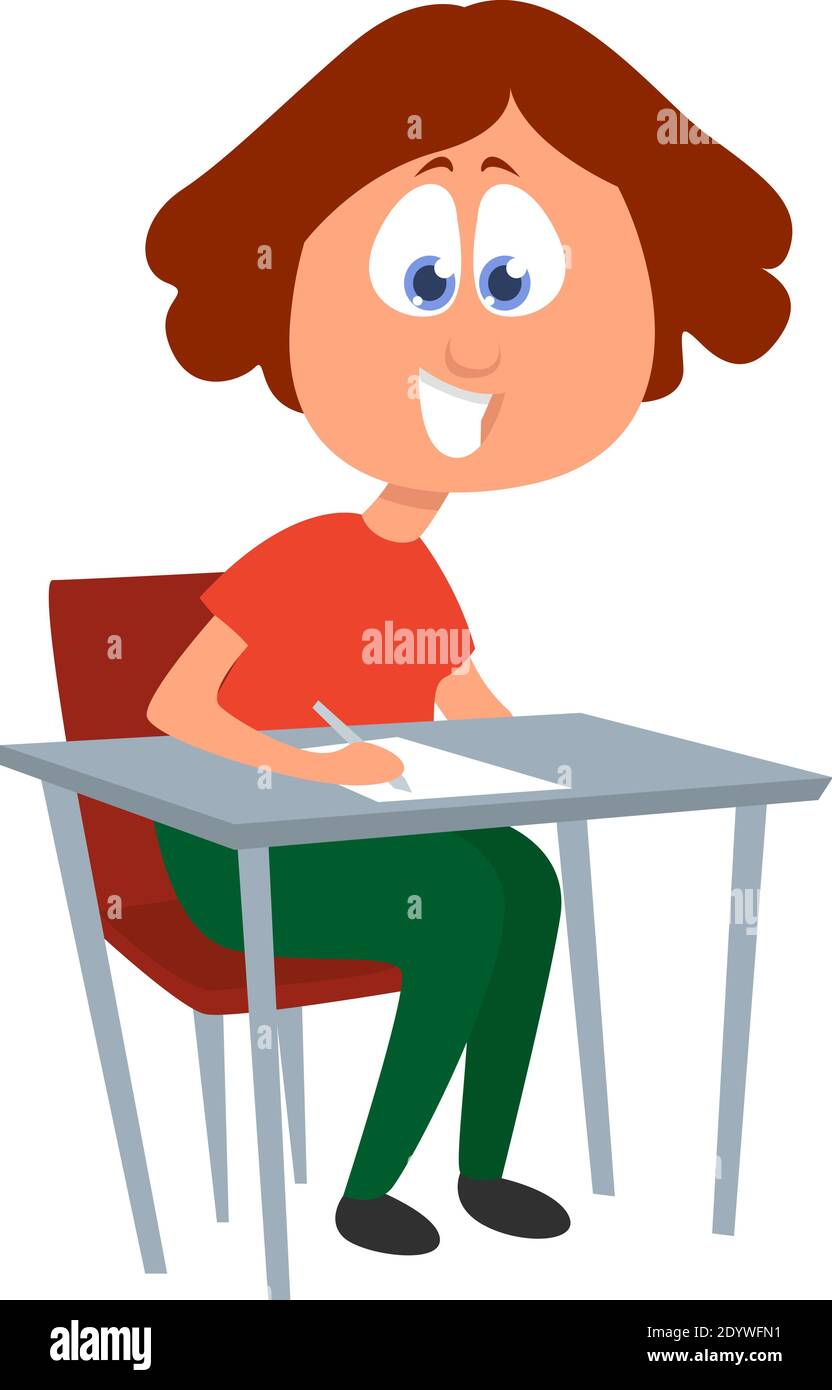 Girl studying, illustration, vector on a white background Stock Vector ...