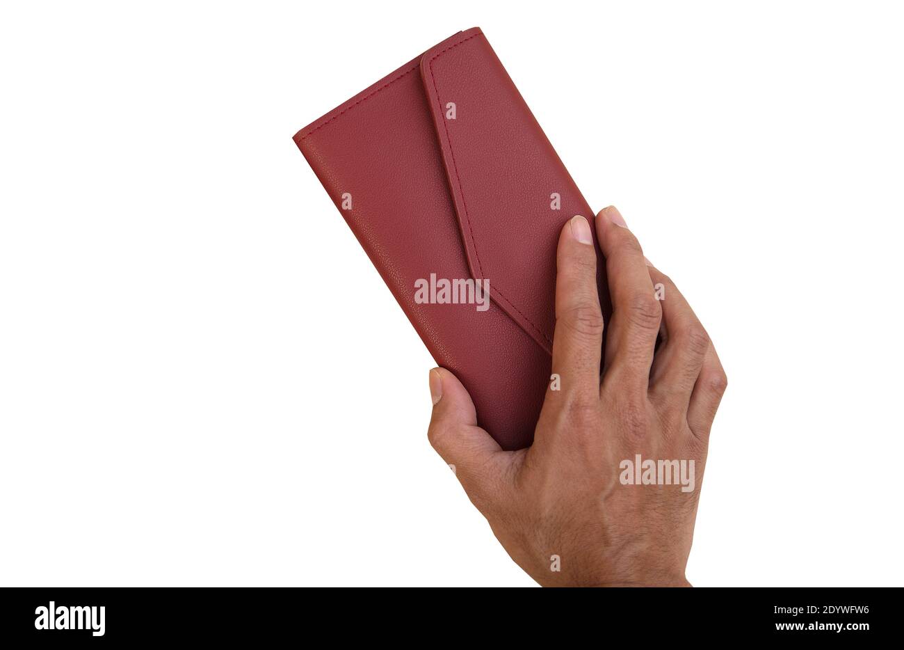 Hand holding wallet on white background Stock Photo - Alamy