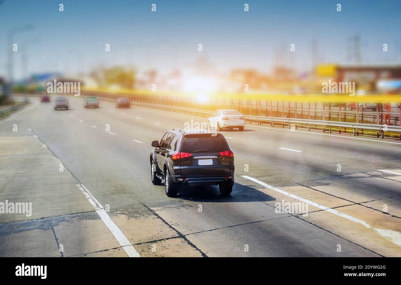Car Driving on Highway Road And Blue Sky Background,Transportation ...