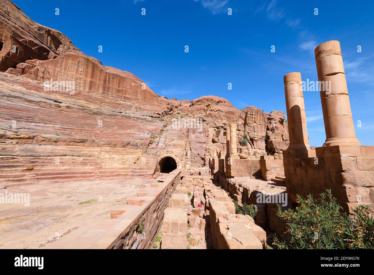 Petra Amphitheater carved out in rock at Petra, Jordan. Old theater in ...
