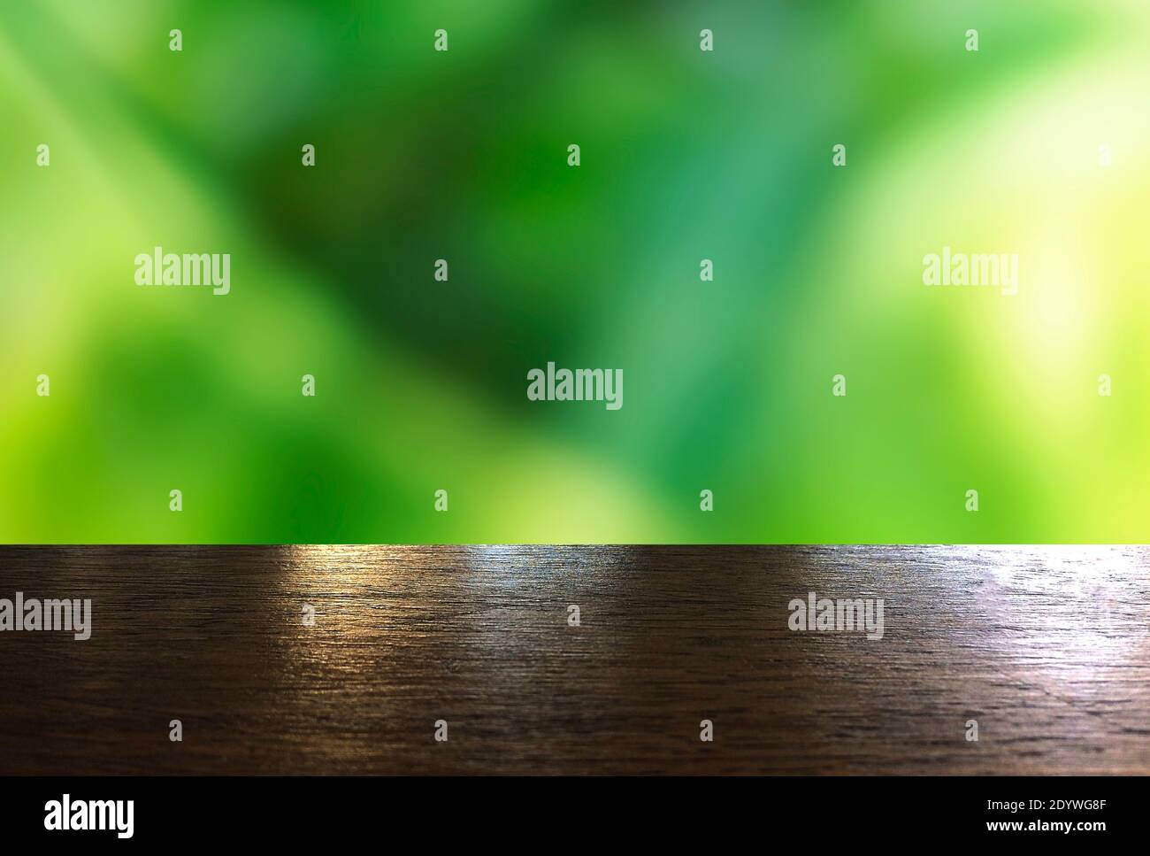 Wooden table background And Green nature background montage design for ...