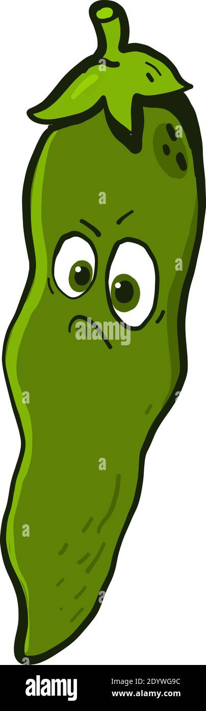 Angry green bean, illustration, vector on a white background Stock ...