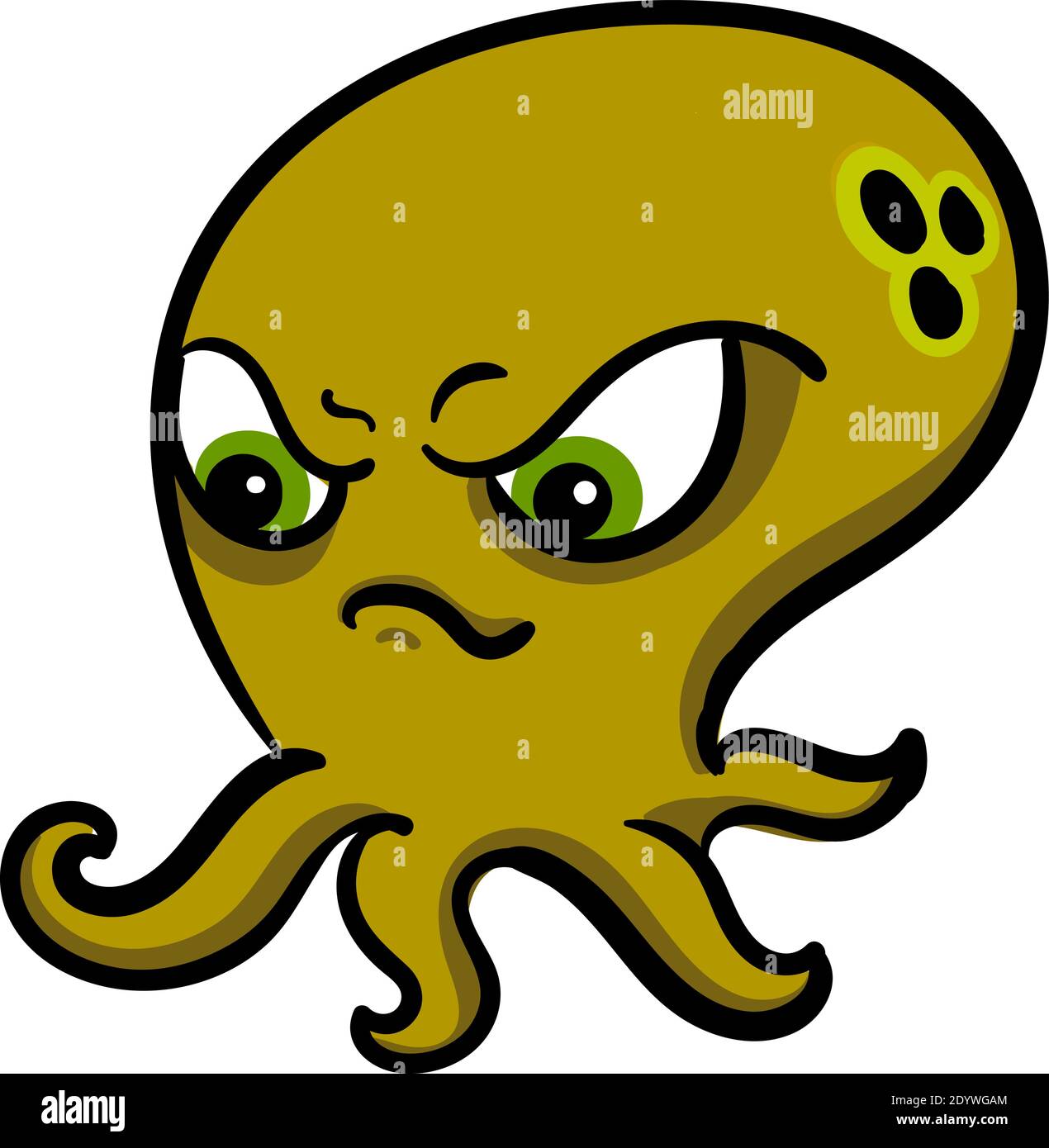 Angry green octopus, illustration, vector on a white background Stock ...