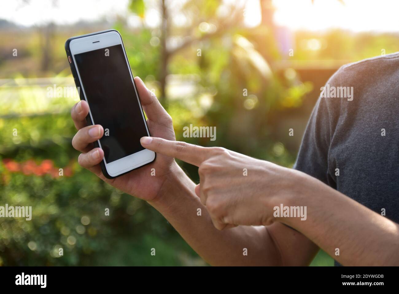 People holding mobile smart phone using smart application by internet ...