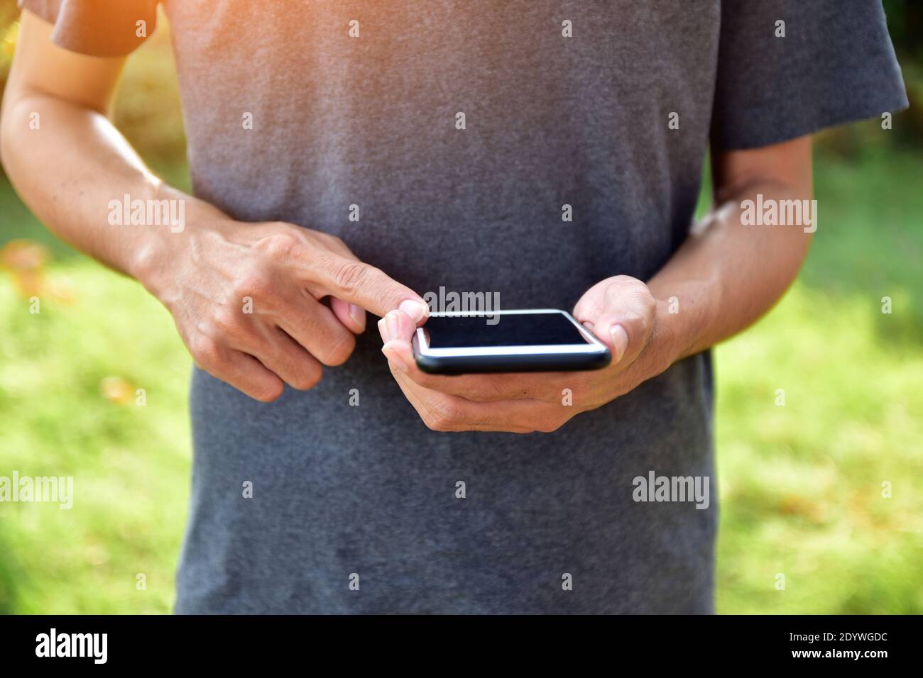 People holding mobile smart phone using smart application by internet ...