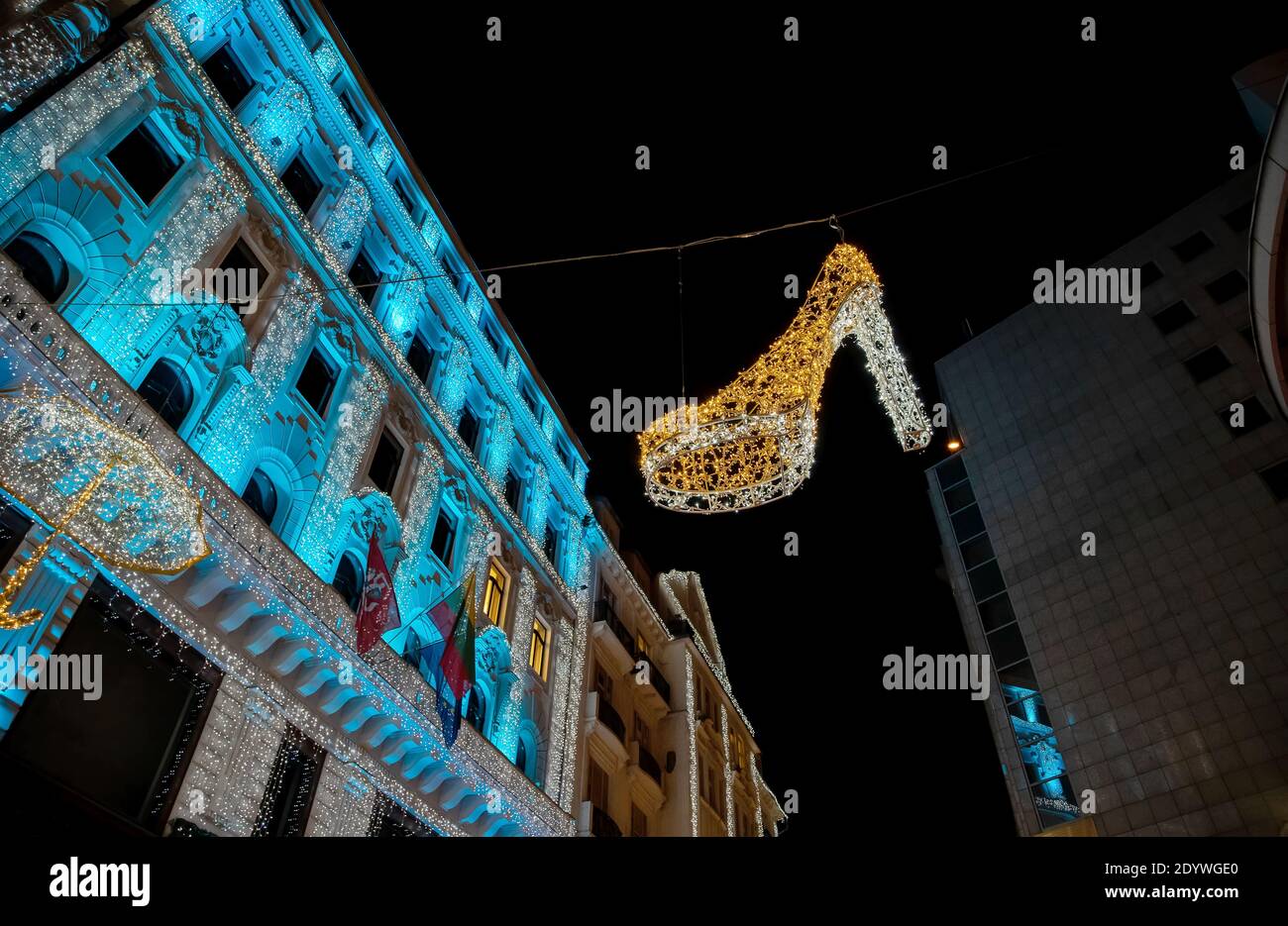 Christmas illuminated glittering decoration and decorative building ...