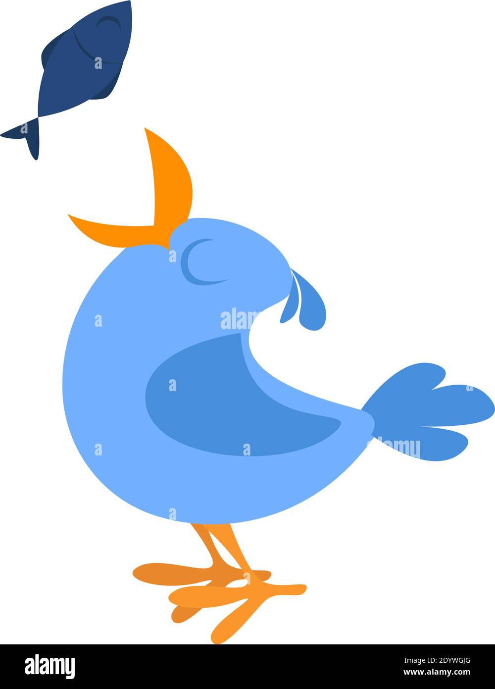 Bird eating fish, illustration, vector on a white background Stock ...