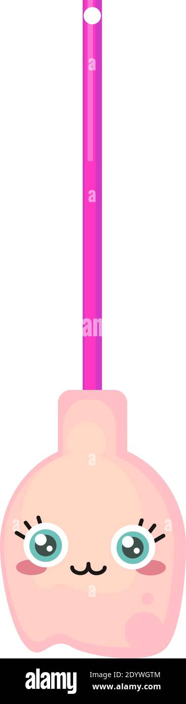 Happy pink broom, illustration, vector on a white background Stock ...