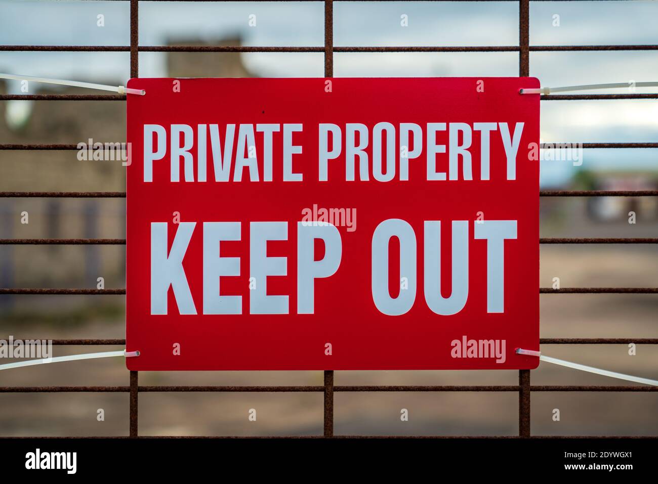 Sign: Private Property, Keep Out, seen in Skegness, Lincolnshire ...