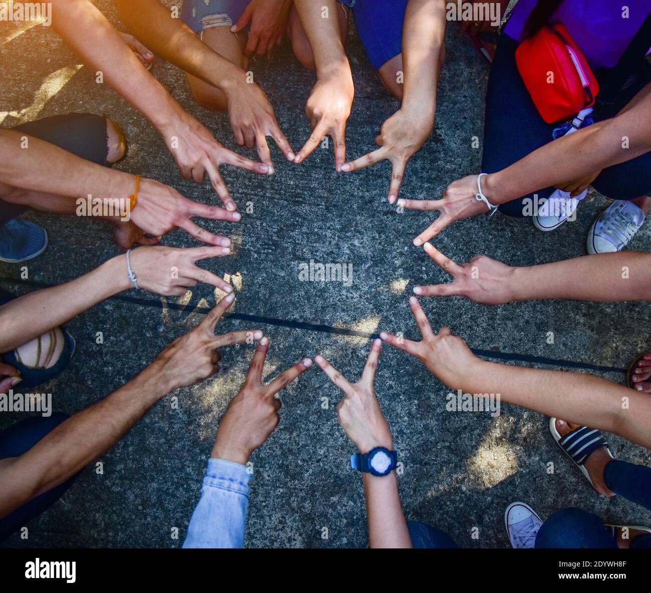 Group people holding hand group team work Stock Photo - Alamy