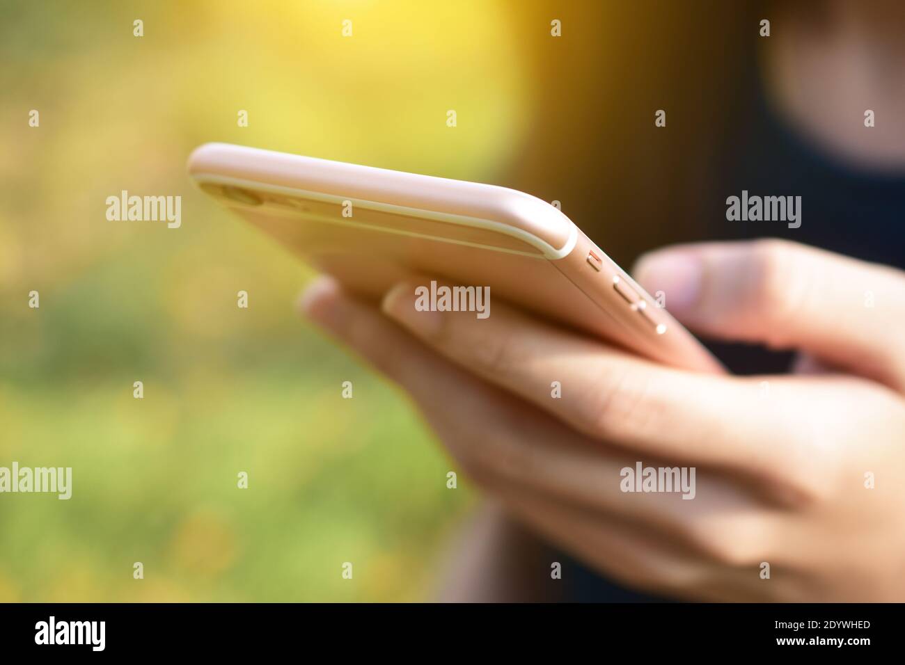 People holding mobile smart phone using smart application by internet ...