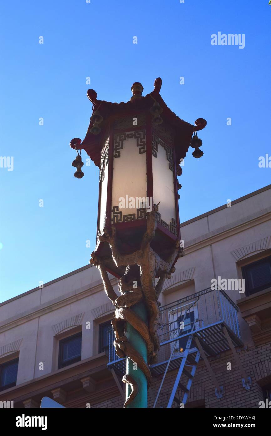 Chinese-inspired, stylized street lamp in San Francisco, near Chinatown ...