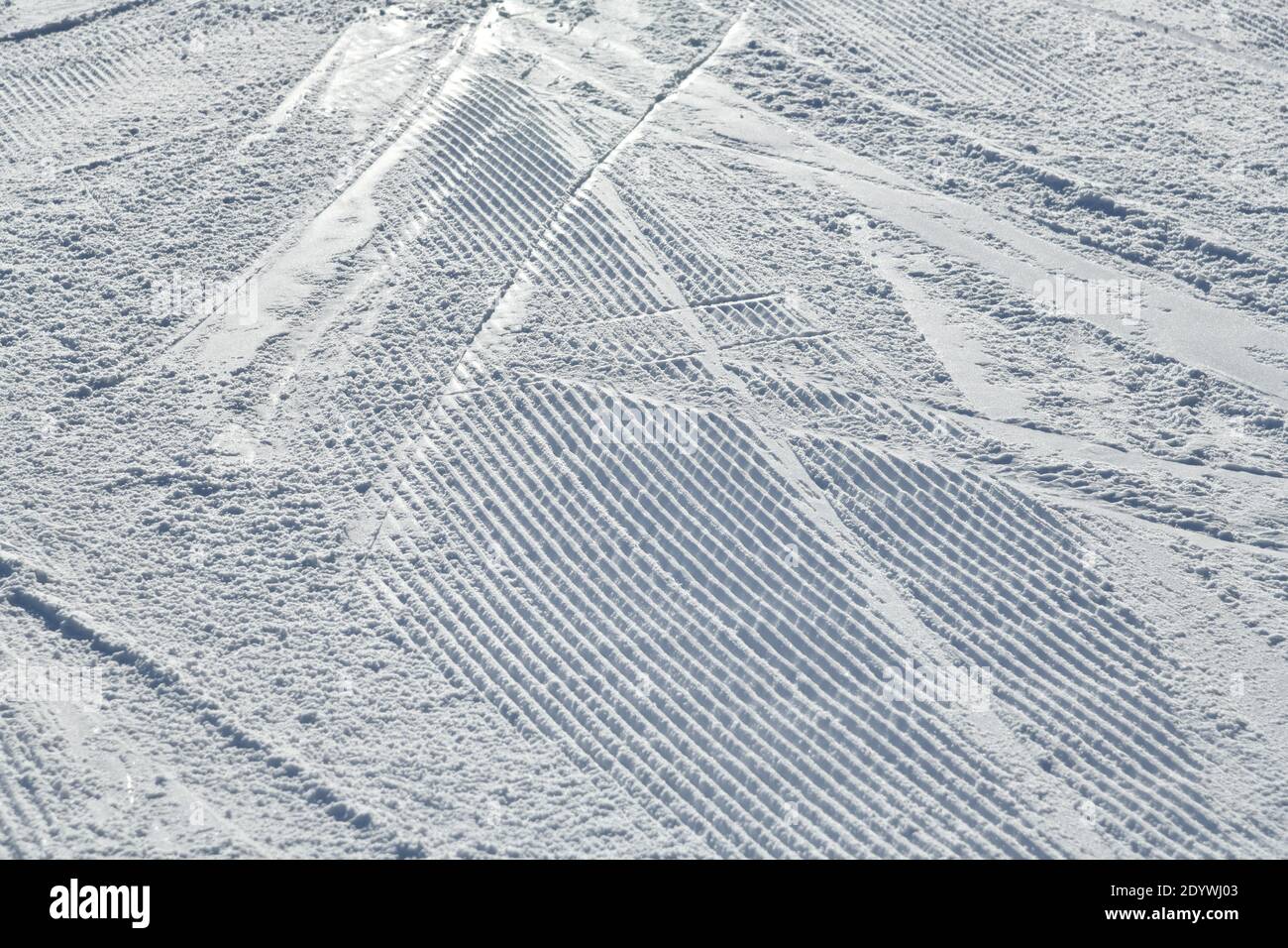 Groomed ski track fresh snow in Stowe ski resort Vermont, USA Stock ...