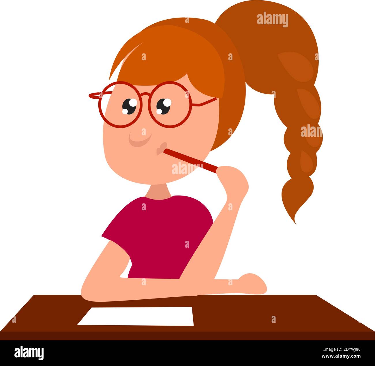 Girl studying, illustration, vector on a white background Stock Vector ...