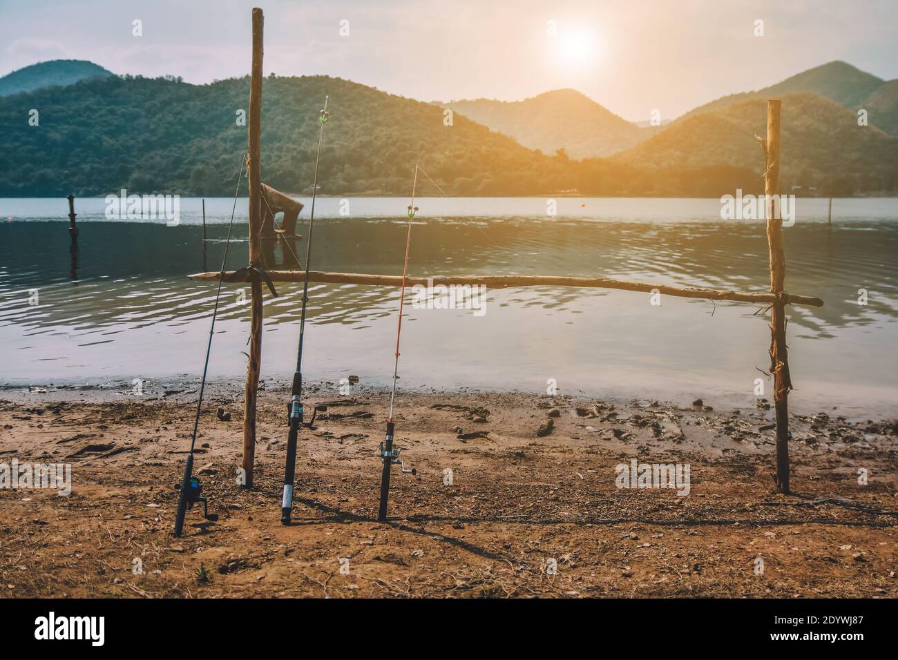 Fishing in the river Holiday activities Stock Photo - Alamy