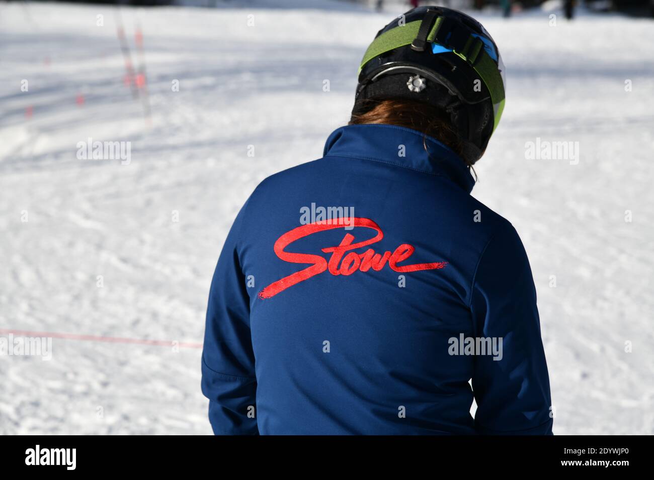Staff sign on ski jacket at Stowe Ski Resort in Vermont, December early ...